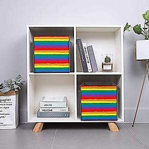 Rainbow Striped LGBT Flag Collapsible Storage Bins Basics Folding Fabric Storage Cubes Organizer Boxes with Handles
