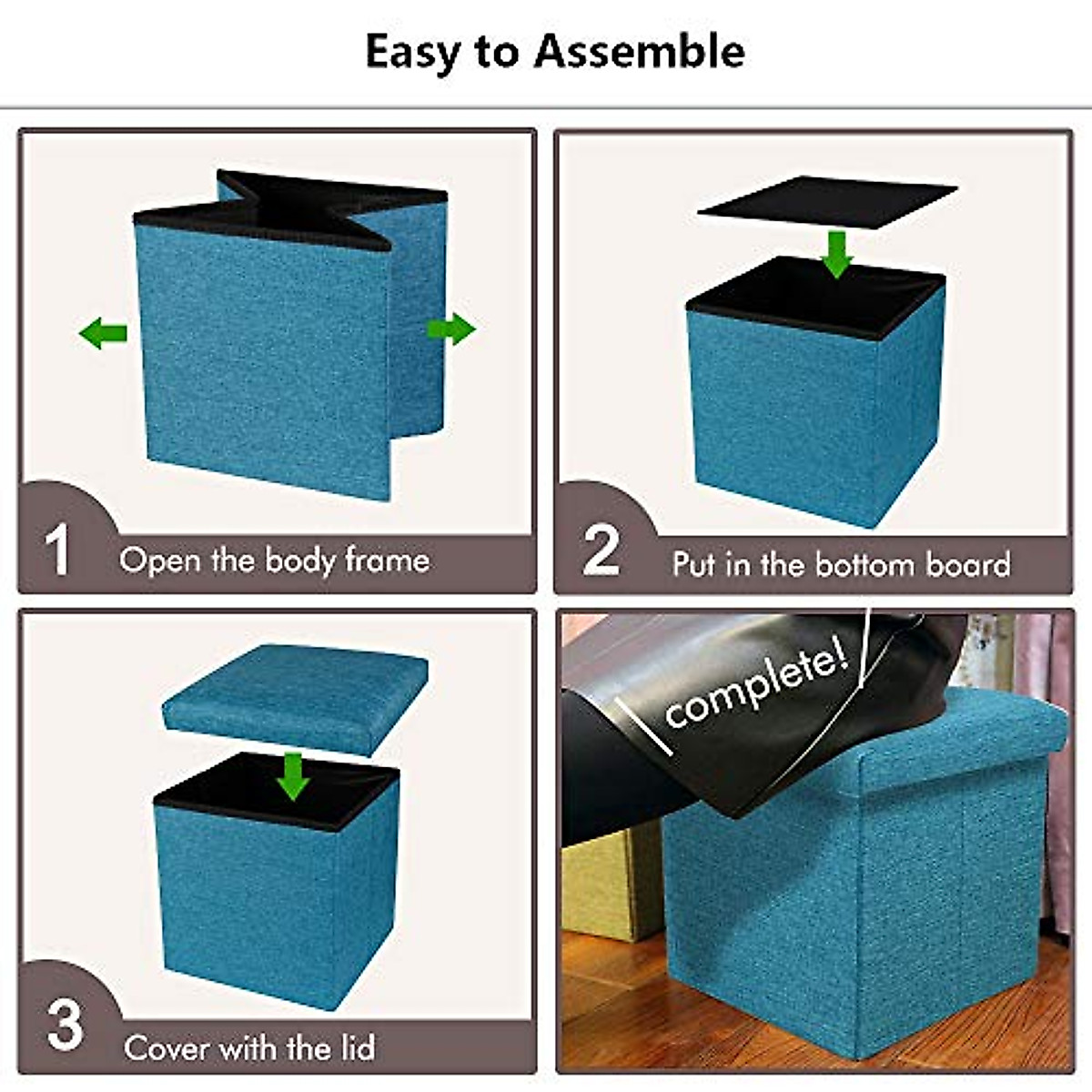 Cosaving Folding Storage Ottoman Storage Cube Seat Foot Rest Stool with Memory Foam for Space Saving, Square Ottoman 11.8x11.8x11.8 inches, Teal
