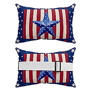 Recliner Head Pillow Ledge Loungers Chair Pillows with Insert USA Flag 4th of July Stars Blue Red Stripe Retro Farmhouse Lumbar Pillow with Adjustable Strap Patio Cushion for Sofa Bench Couch, 2 PCS
