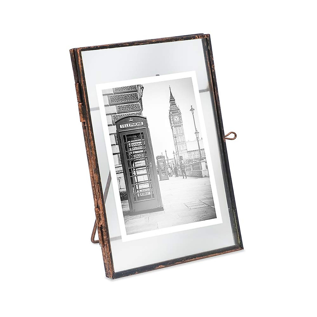Isaac Jacobs 5x7, Antique Bronze, Vintage Style Brass and Glass, Metal Floating Picture Frame (Vertical) with Locket Closure, for Photos, Art, & More, Tabletop Display (5x7 Antique Bronze)