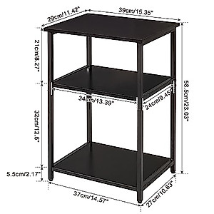 IBUYKE Side Table, 3-Tier End Table, Industrial Nightstand Small Table with Storage Shelf, for Bedroom, Living Room, Hallway, Black UTMJ402B