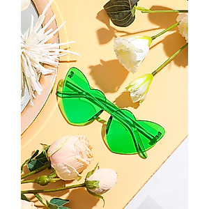 Dllween Green Heart Shaped Sunglasses Rimless Heart Sunglasses Colorful Heart Glasses for Women Party Favor, 8 Pairs