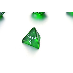 REINDEAR 7 Die Polyhedral Role Playing Game Dice Set with Velvet Pouch (Transparent Dark Green)