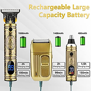 Saoilli Professional Hair Trimmer for Men,Hair Clippers for Men Nose Hair Trimmer Shaver Set,Cordless Barber Clippers,T-Blade Beard Trimmer Electric Shaver Razor for Men Haircutting Grooming Kit