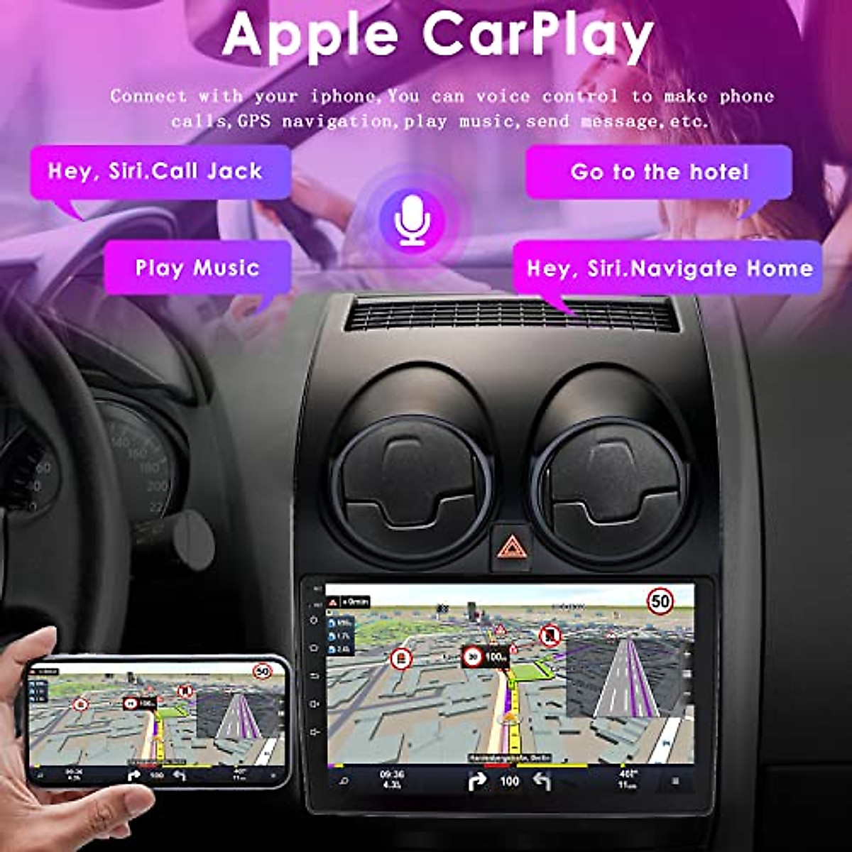 hizpo Carplay Car Radio Stereo GPS Navigation Fits for Nissan Qashqai 2006 2007 2008 2009 2010 2011 2012 2013 Android 10 9 Inch Radio USB Touch Screen WiFi Bluetooth Mirror Link SWC DVR TPMS DTV