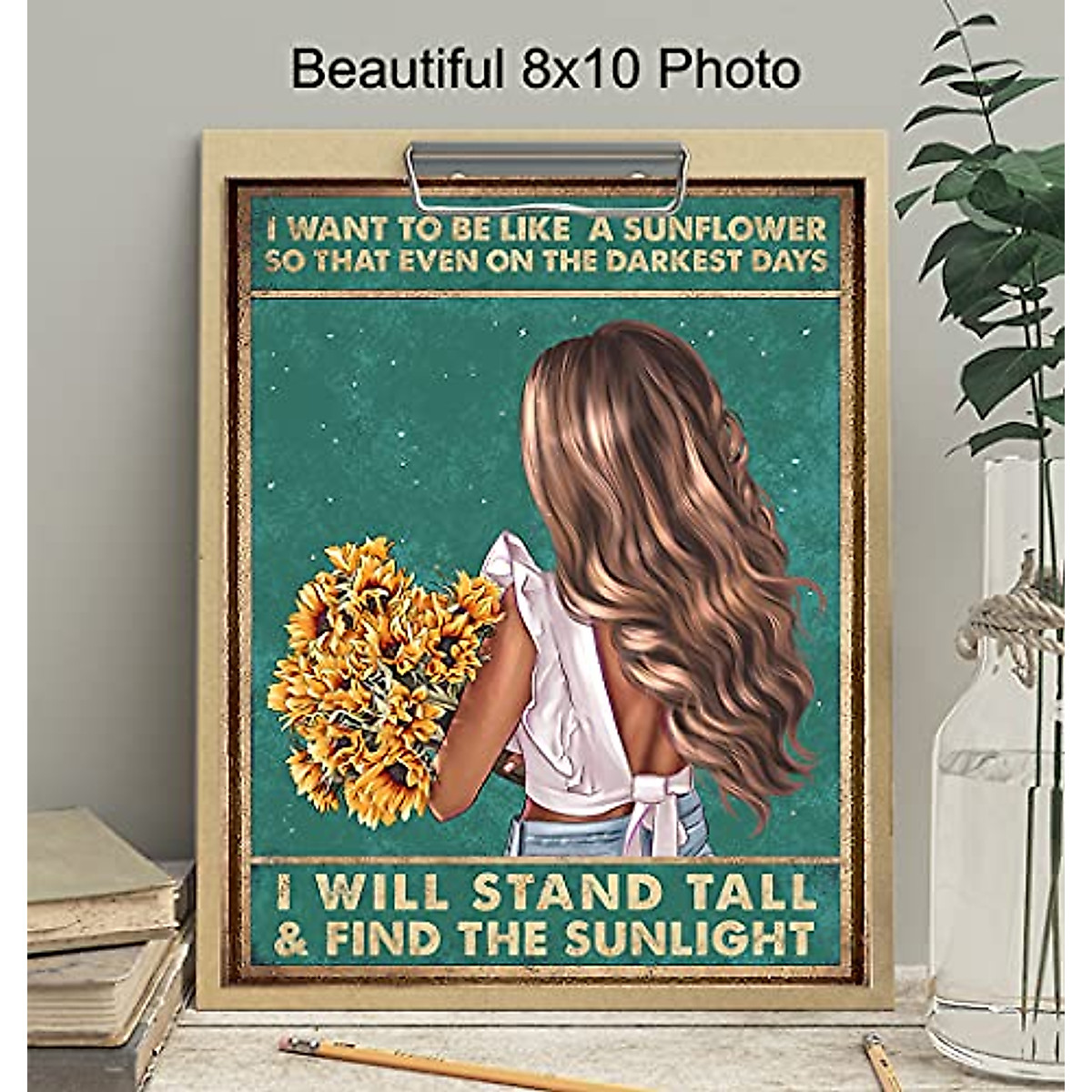 Boho Hippy Wall Art & Decor - Be Like A Sunflower - Inspirational Poster Print - Motivational Positive Quotes - Uplifting Encouragement Gifts for Women, Teen Girls Bedroom - Cute Bohemian Home Decor