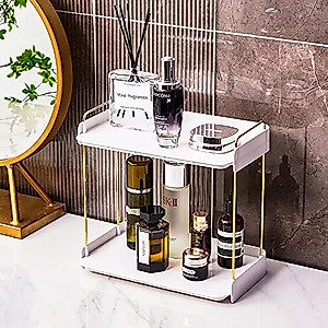 Bathroom Counter Organizer, Perfume Organizer, Kitchen Countertop Storage Tray, Makeup Organizer for Vanity, Spice Rack (2 Tier White Gold)