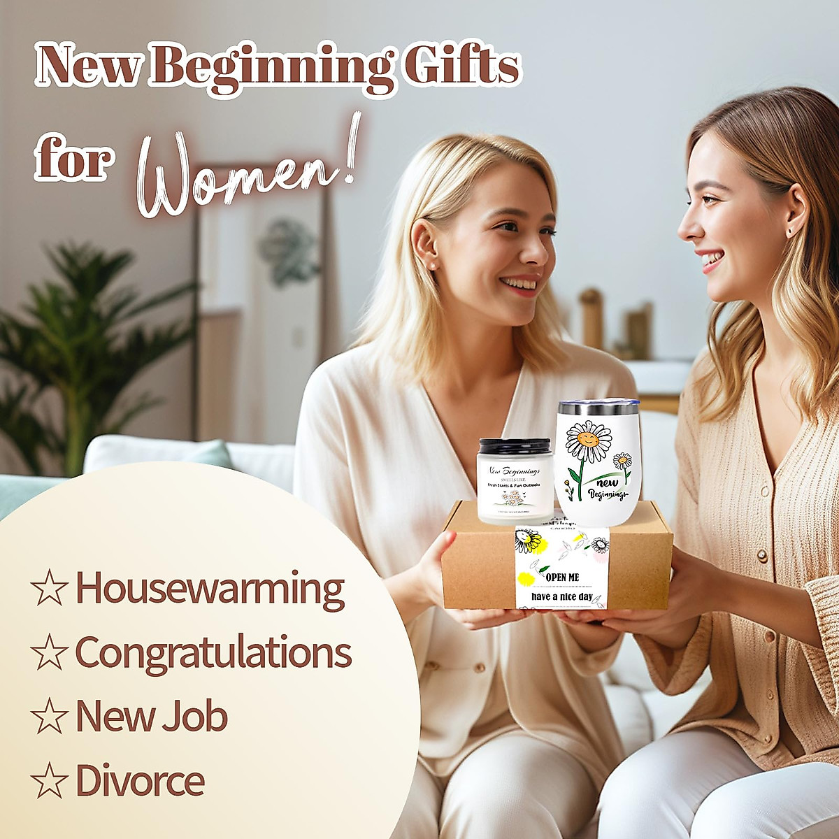 CAHOTO New Beginnings Gifts for Women, Daisy Gifts for New Start, New Home, New Job, Lucky Goodbye Gift, Going Away Gift, Farewell Gift, Break Up, Divorce Gifts for Coworker Employee Lady