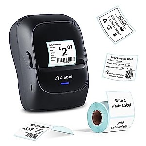 CLABEL Barcode Label Printer, 221B Bluetooth Thermal Label Maker Printer for Addresses, Business, Clothing, Labeling, Mailing, Compatible with Android & iOS System, with 1 Roll Label