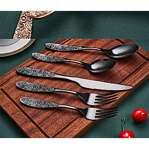 Taiyoko Silverware Set Flatware 32-Piece Retro Cutlery，Mirror Polished，Stainless Steel，Kitchen Utensils Tableware Service with Steak Knives Dinner Fork Knife Spoon