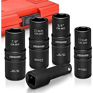 NEIKO 02282B 1/2-Inch-Drive Impact Socket Set, Flip Socket Set, Chrome Moly Steel, Includes 3-Inch Bar Extension, 8 Deep SAE and Metric Sizes, 5 Pieces