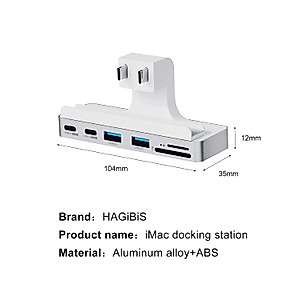 Hagibis iMac Hub with USB C 3.1, USB 3.0 Ports and SD/Micro SD Card Reader, USB-C Clamp Hub USB C Docking Station for 2021 iMac 24 inch (Without HDMI)
