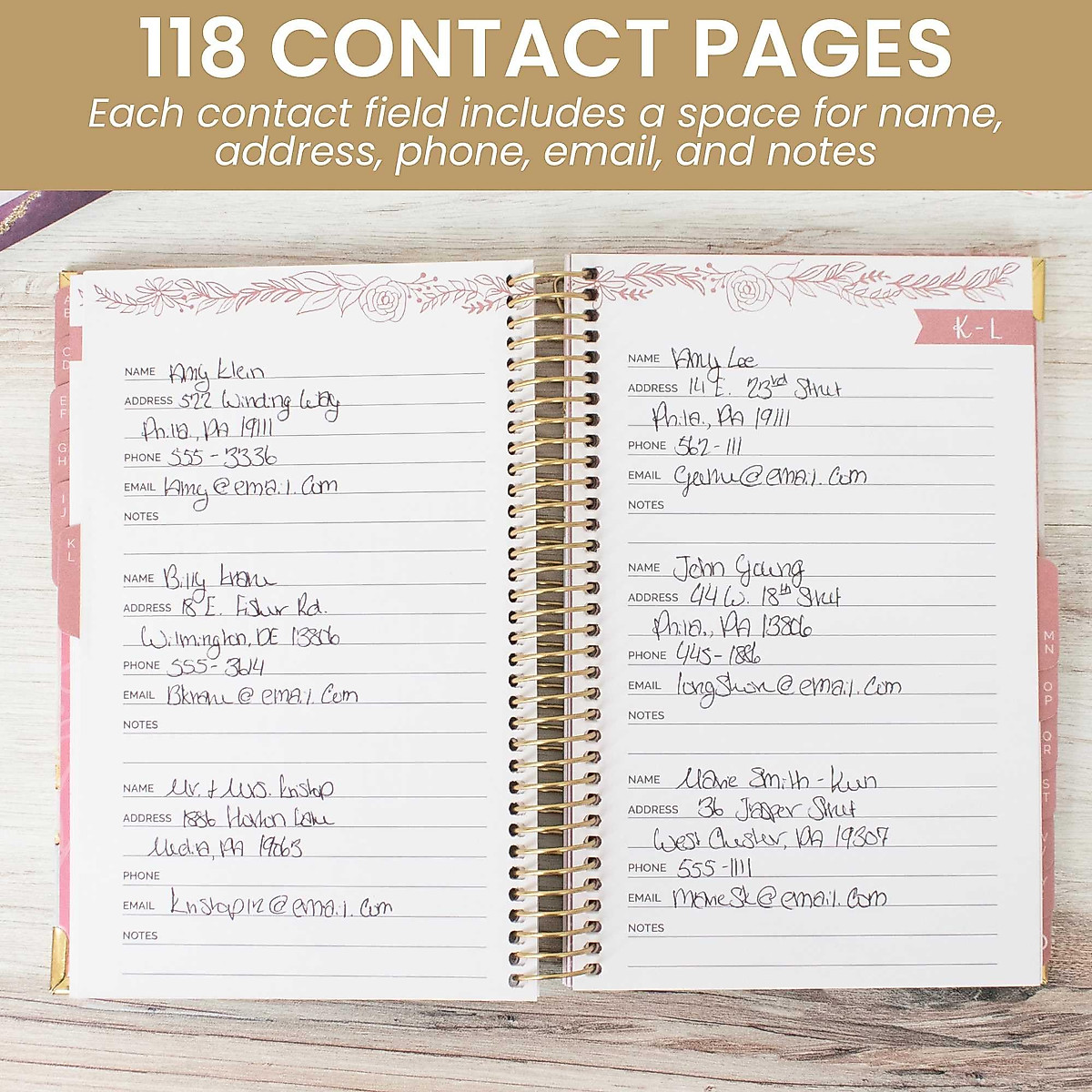 bloom daily planners Hardcover Contacts Address Password Book - Alphabetical Organizer with Tabs - 6” x 8.25" - Daydream Believer