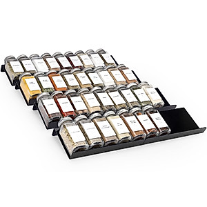 Spice Drawer Organizer, Black Acrylic 4 Tier 2 Set Expandable From 9" to 18" Seasoning Jars Drawers Insert, Kitchen Spice Rack Tray for Drawer/Countertop(Jars not included)