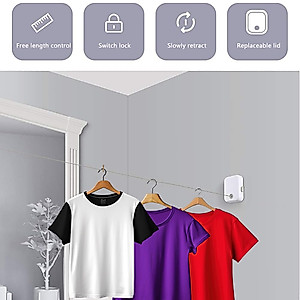 KAZIPA Retractable Clothes Line Indoor, Heavy Duty Wall Mounted Drying Rack, Adjustable Outdoor Hanging Clothing Laundry Drying Rope, White