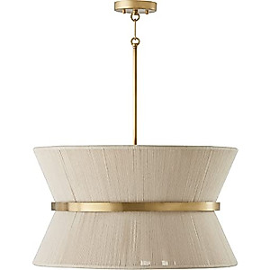 Capital Lighting 341281NP Cecilia Transitional Art Deco Luxe Hand-Wrapped Bleached Natural Rope Tapered Pendant Light Fixture, 8-Light 480 Total Watts, 14"H x 24"W, Patinaed Brass