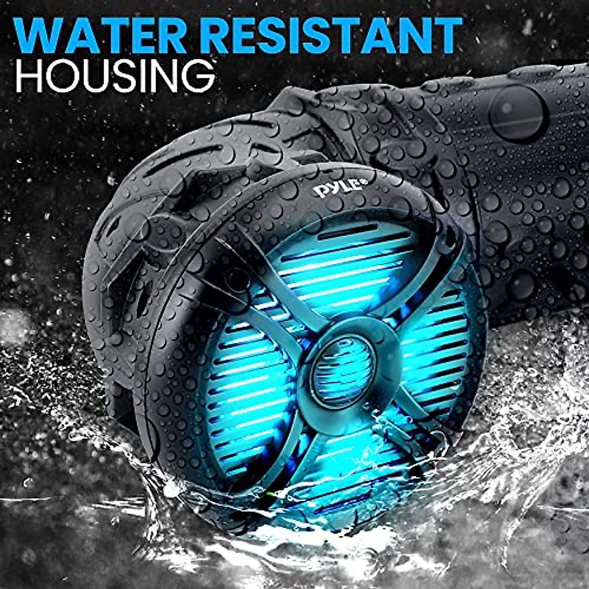 Pyle Marine ATV Powered Speakers - 4.0 Wireless Bluetooth, 800 Watt, Color Changing LED Lights, IP44 Waterproof, 6.5“ Dual Audio Sound System for UTV, Golf Carts, Jetski and Snowmobile - PLATV65BT