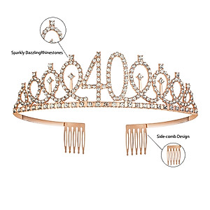 Generic 40th Birthday Sash and Tiara Set, Party Supplies for Her, Decorations, Rose Gold，40th Birthday Gifts for Women, 5.2inch