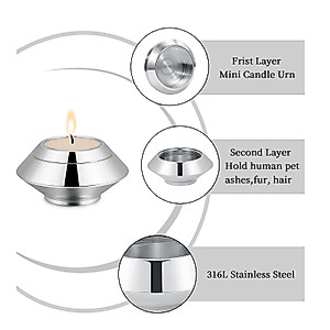 shajwo Cremation Urn for Human Ashes Stainless Steel Candle Ash Holder Keepsake Urn for Ashes Candlestick Mini Funeral Urns for Pet Ashes,Silver