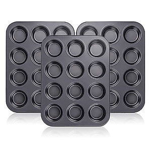 Kingrol 12-Cup Muffin & Cupcake Pans, Set of 3 Baking Pans, Non-stick Bakeware, 1.1" Deep