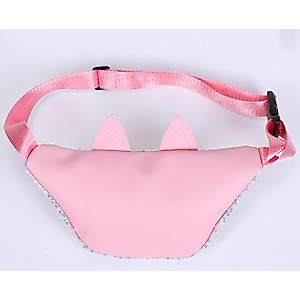 BIBDOO Kids Fanny Pack for Girls Shiny Waist Bag Cat Gift with Pom Pom