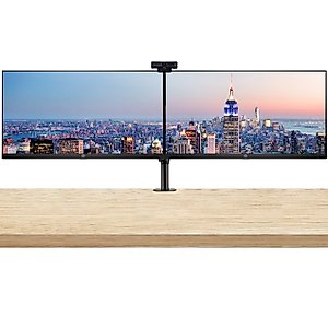 HP P27H 27 Inch FHD IPS LED Backlit LCD Anti-Glare Monitor (HDMI, VGA, DisplayPort) 2-Pack Bundle with PW313 Full HD 1080p Live Streamer Webcam and Desk Mount Clamp Dual Monitor Stand
