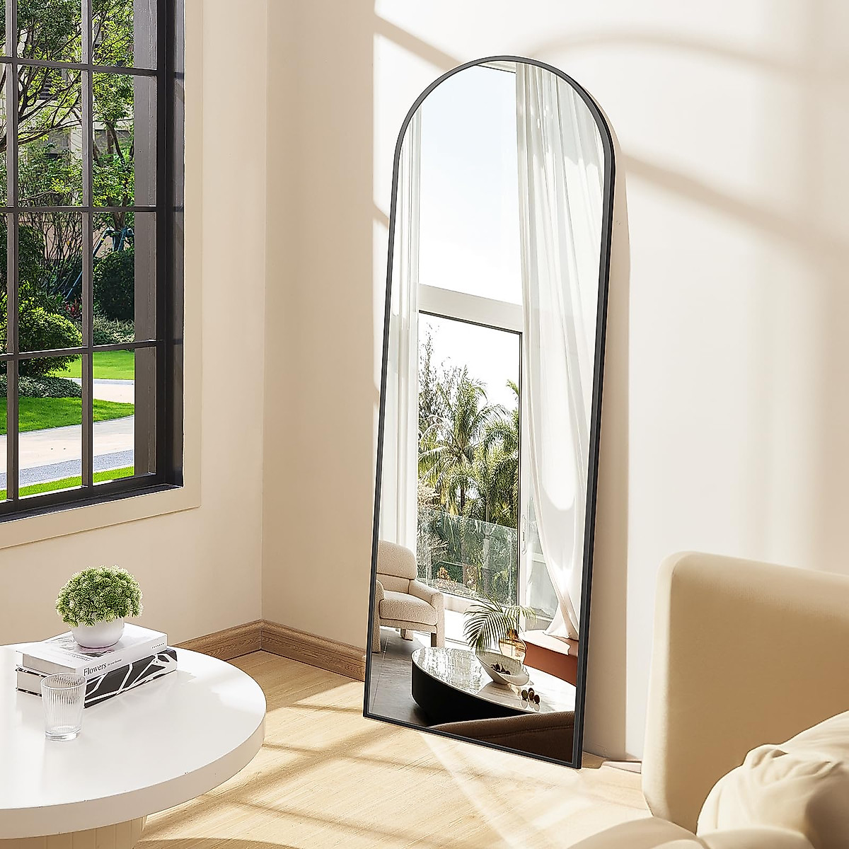 Mirror Full Length- Arched 64"x21"Full Length Mirror Shatter-Proof Glass,Standing Leaning Hanging Wall-Mounted,Black Floor Mirror,Aluminum Frame Modern Home Decor for Bedroom Living Room Cloakroom