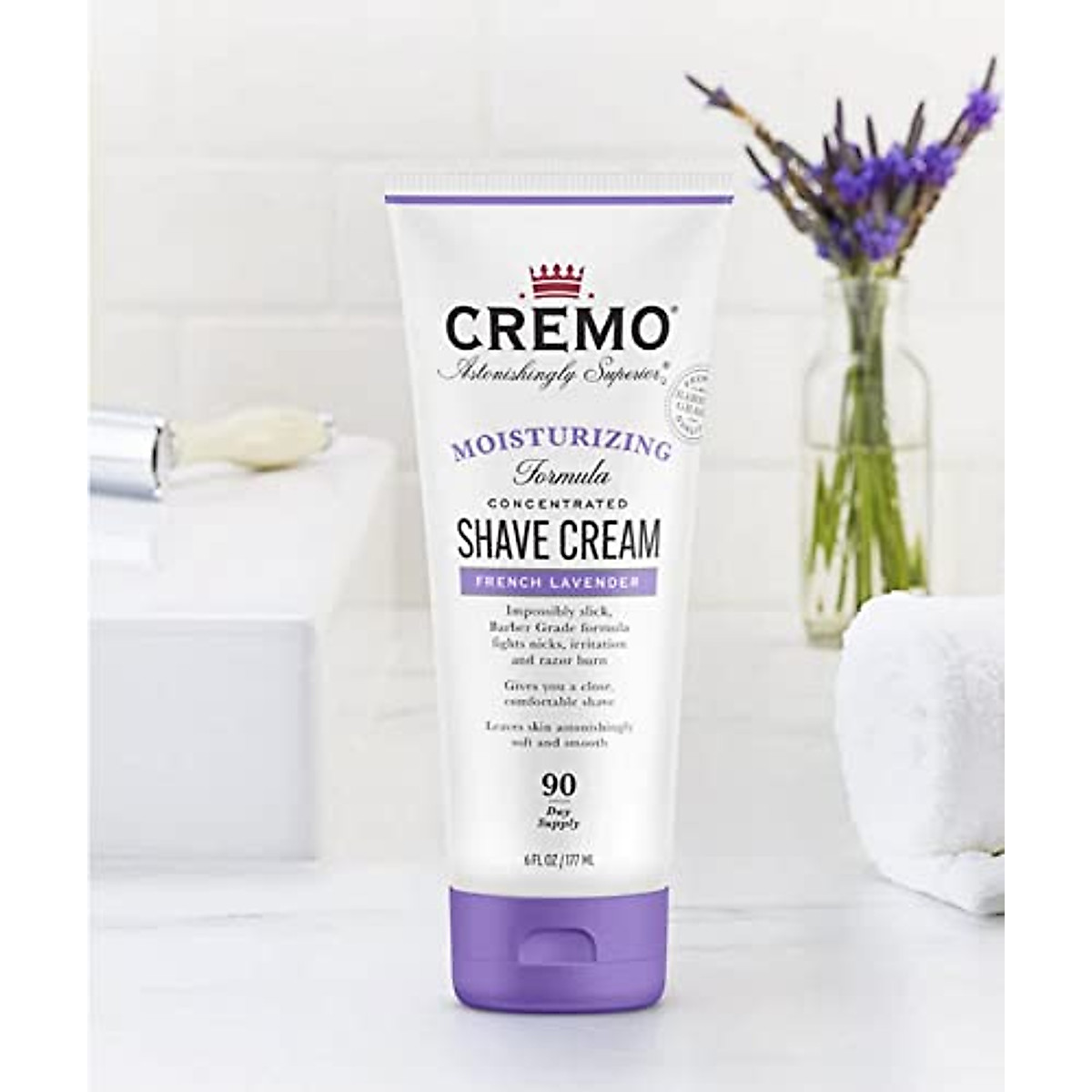 Cremo French Lavender Moisturizing Shave Cream, Astonishingly Superior Ultra-Slick Shaving Cream for Women Fights Nicks, Cuts and Razor Burn, 6 Fl Oz (Product Packaging Pay Vary)