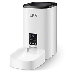 LKV Automatic Pet Feeder, Automatic Food Dispenser for Cats, Dogs and Small Animals, 6L, White (LKV-PFD-101)
