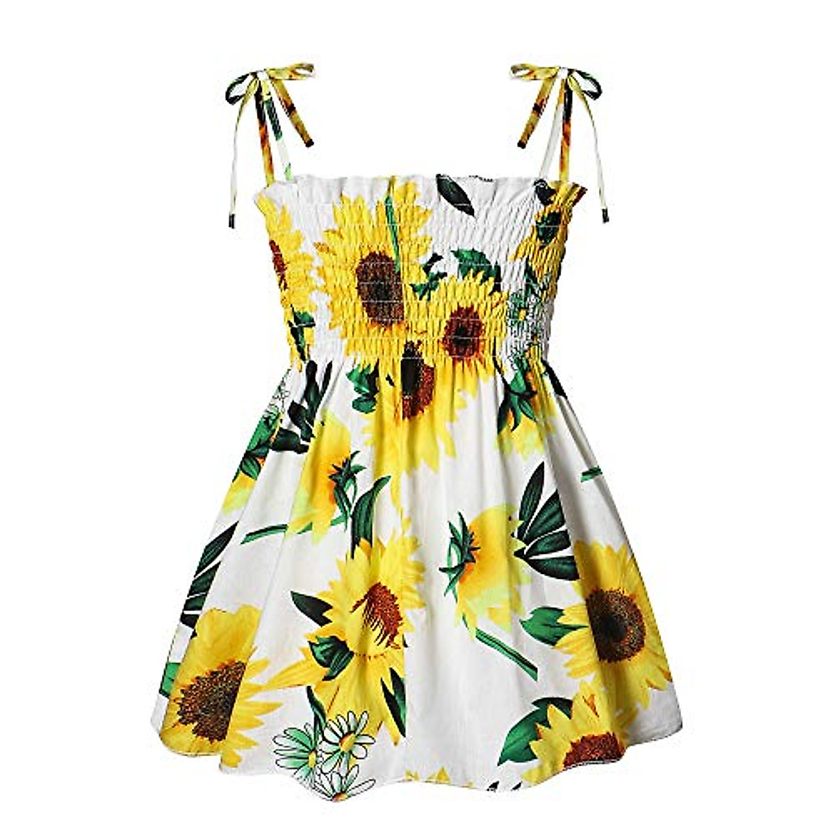 Easisim Toddler Baby Girls Dress Casual Sleeveless Sunflower Princess Sundress Summer Clothes Outfits with Headband (White,3-4 Years)