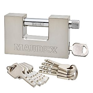 Maudex® MDP/90 Heavy Duty Lock with 10 Keys for Outdoor Use [Nickel Plated Finish] - [Anti Pick, Anti Drill Cylinder] - Ideal Storage Unit and Shipping Container Lock