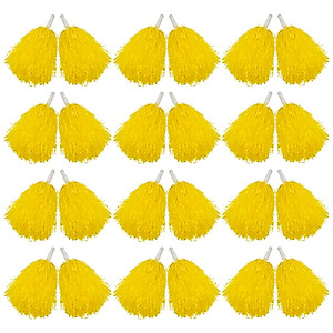 Hooshing 24PCS Cheerleading Pom Poms Yellow Plastic Cheer Pom Poms with Handles for Team Spirit Sports Party Dance