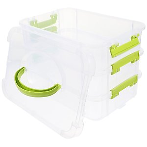 VILLCASE 3-Tiers Stack Carry Storage Box, Transparent Stackable Storage Bin with Handle Lid Latching, Plastic Storage Container Box for Organizing Stationery, Sewing, Art Craft