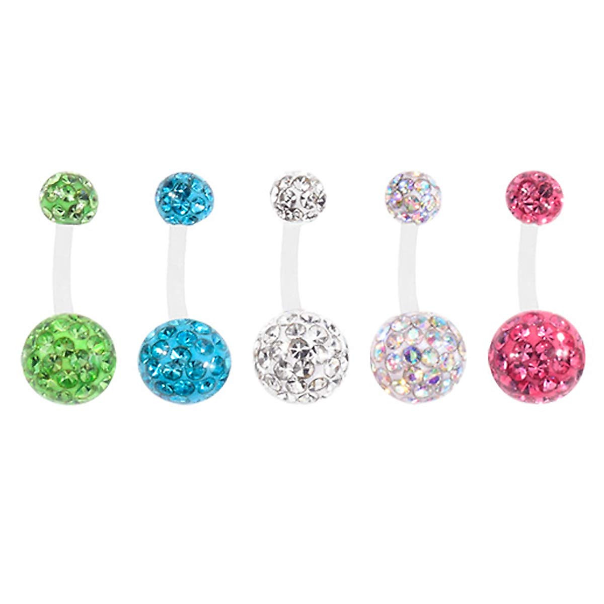 Lenacou 14G Bioflex Belly Button Rings Soft Plastic Double Balls Navel Barbell Cubic Zirconia Body Piercing Jewelry (White)