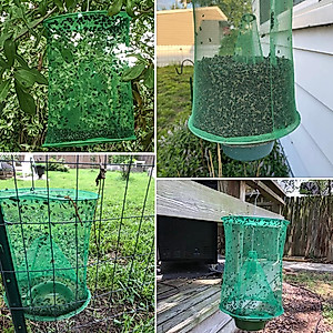 Ranch Fly Trap Outdoor Hanging Reusable with Fishing Apparatus | Food Bait Tray Catcher Cage for Indoor or Outdoor Family Farms, Park (6 Pack)