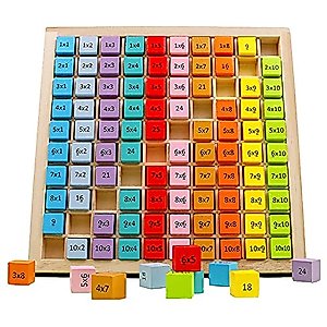 CICITOYWO Multiplication Table, Montessori Trays Times Puzzles, Wooden Cube Toys 1-100 Numbers Blocks Manipulatives Preschool Learning Math Chart Counting Toy for Kids Toddlers Kindergarten (Macaron)