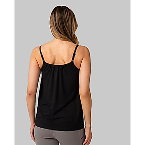 32 Degrees Cool Womens Shirred Flowly Relaxed Lounge Built-in Cups Shelf Bra Tank Cami, Black, Small