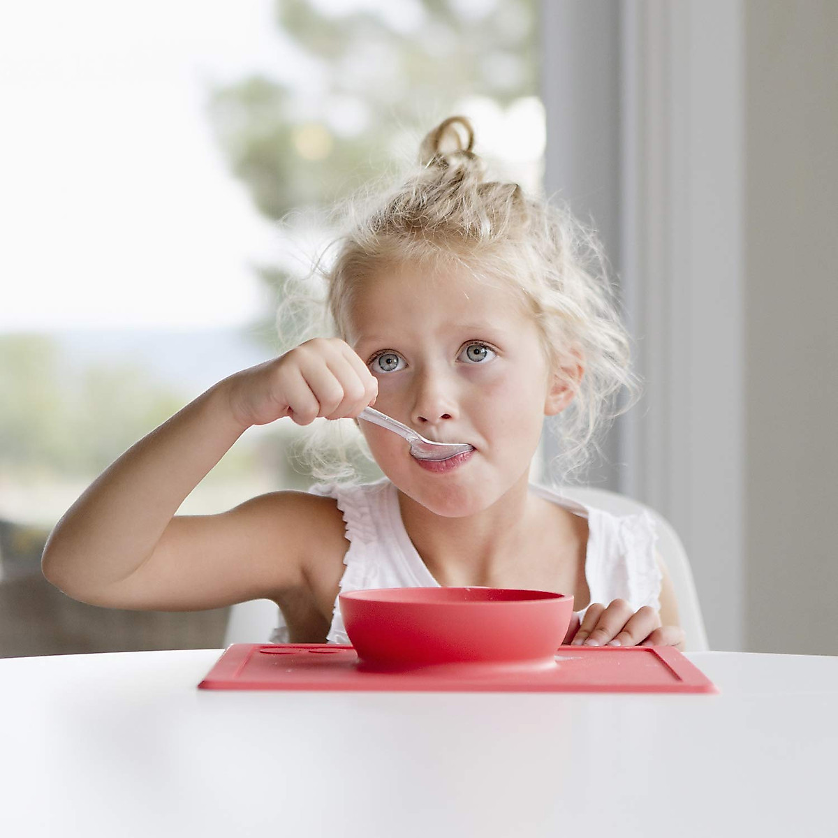 ezpz Happy Bowl - 24 Months + (Gray) - 100% Silicone Suction Bowl with Built-in Placemat – Dishwasher Safe