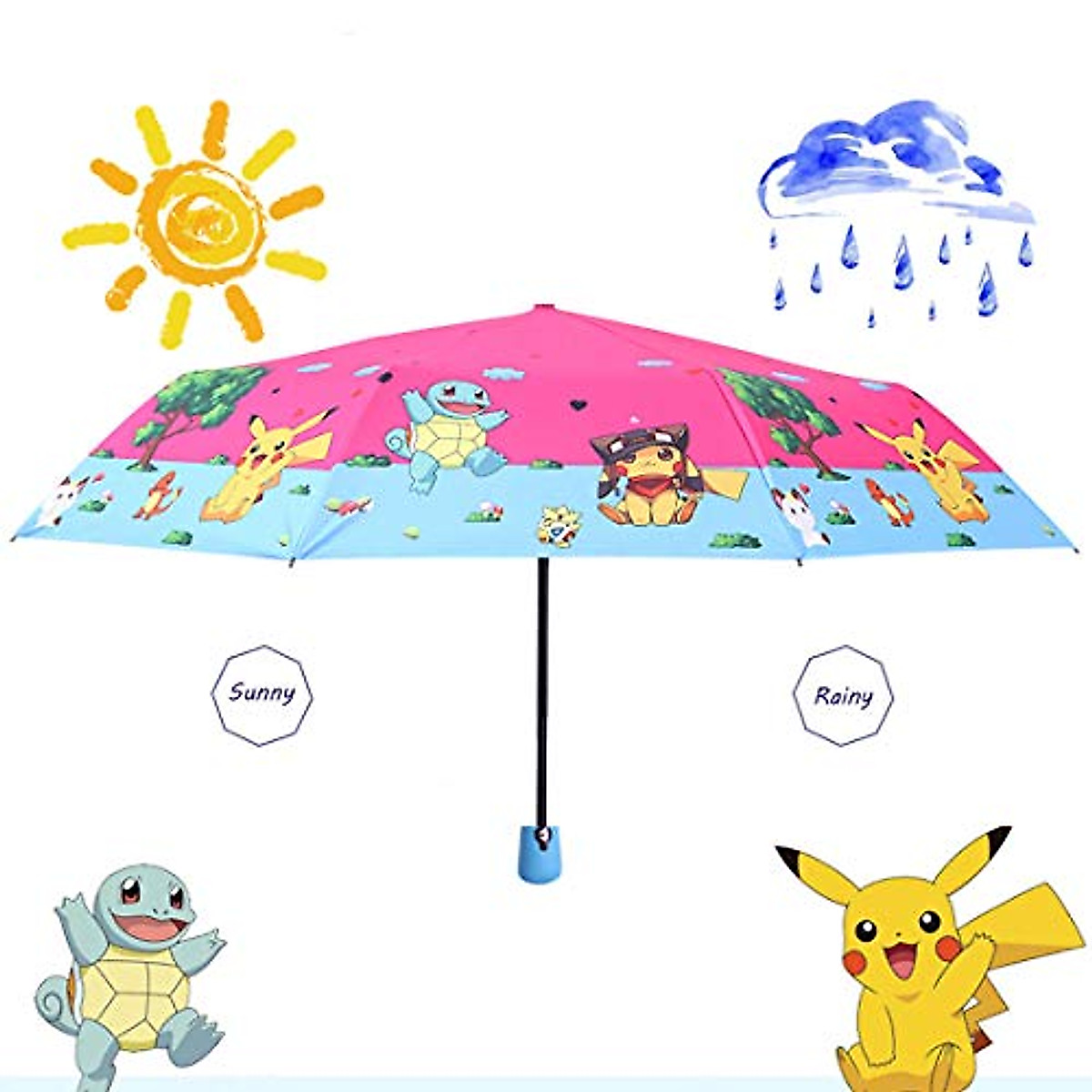AloveTree Kids Folding Umbrella Automatic Open Cartoon Travel Umbrella Compact Windproof for Girls Boys