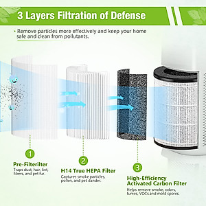 H14 True HEPA Filter Replacement for Smoke, High-Efficiency Air Purifier Replacement Filter