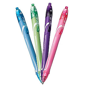 BIC Gel-ocity Quick Dry Fashion Retractable Gel Pens, Medium Point (0.7mm), 4-Count Gel Pen Set, Colored Gel Pens With Full-Length Grip
