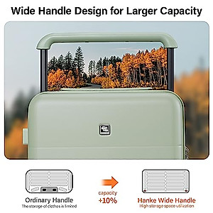 Hanke Carry On Luggage 22x14x9 Airline Approved Spinner Wheels TSA Luggage with Wide Handle Hard Shell Suitcases Lightweight Travel Luggage Women Men(Bamboo Green)