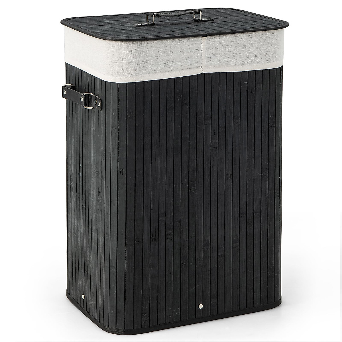 Giantex Bamboo Laundry Hamper with Lid, 72L Large & Tall Clothes Hamper with Removable Liner & Handles, Rectangular Laundry Basket for Small Spaces, Laundry Room, Bedroom (Black)