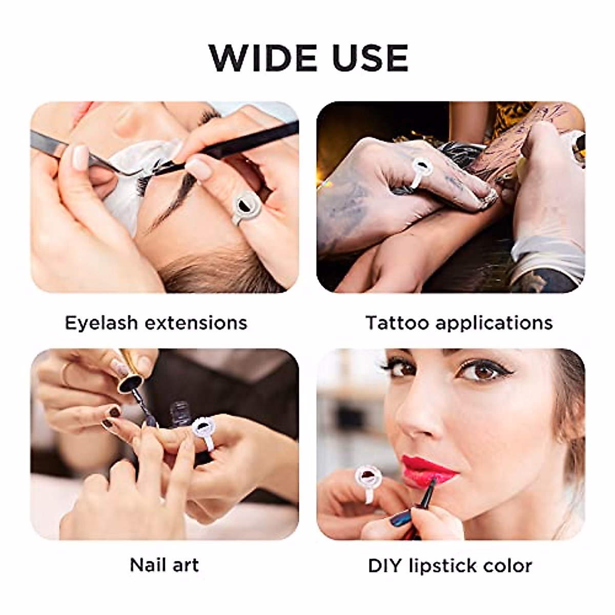 BEYELIAN Glue Rings, 100 Pcs Lash Glue Cups, Lash Extension Supplies, Lash Glue Holder for Volume Lashes Fan