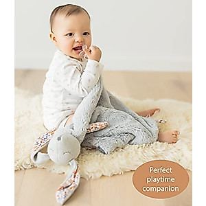 Yuppie Mommy Bonny Bunny Handmade Lovey Security Blanket Gift for Baby Boy or Baby Girl Woodlands Theme— Soft Baby Blanket with Bunny Stuffed Animal with Pacifier Ties Lovies for Newborns and Babies