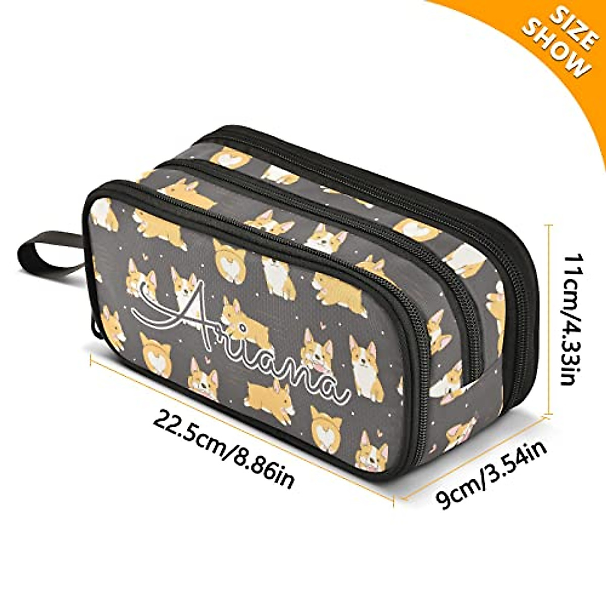 J JOYSAY Custom Corgi Cute Dogs Pencil Case Large Big Capacity Personalized Pencil Bag for Girls Boys Customized Pouch Bag Pen Boxes Stationery Pouch Zipper for Teens Adults Student