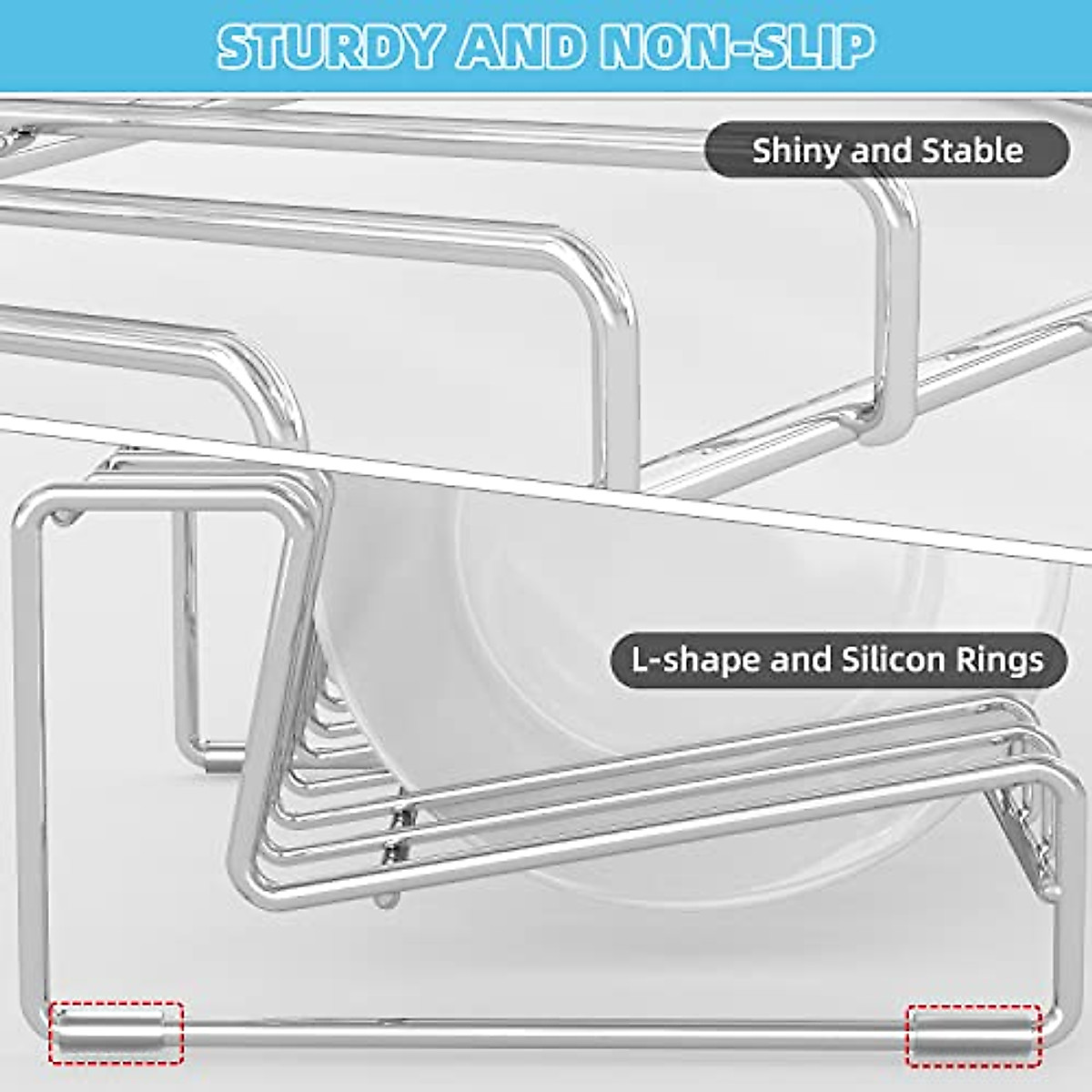 Joy Aid Plate Organizer for Cabinet, Dinner Plate Holder, Cutting Board and Lid Organizer, 8 Slots, 304 Stainless Steel