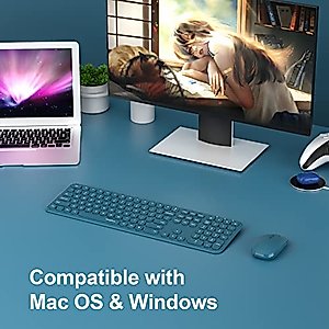 Mobifice Cute Keyboard and Mouse Wireless for PC Computer/Laptop/Windows/Mac/Tablets/Apple iPad, Ultra-Thin 2.4GHz USB Cordless Full-Sized Silent Retro Computer Keyboard Mouse Combo (Blue)