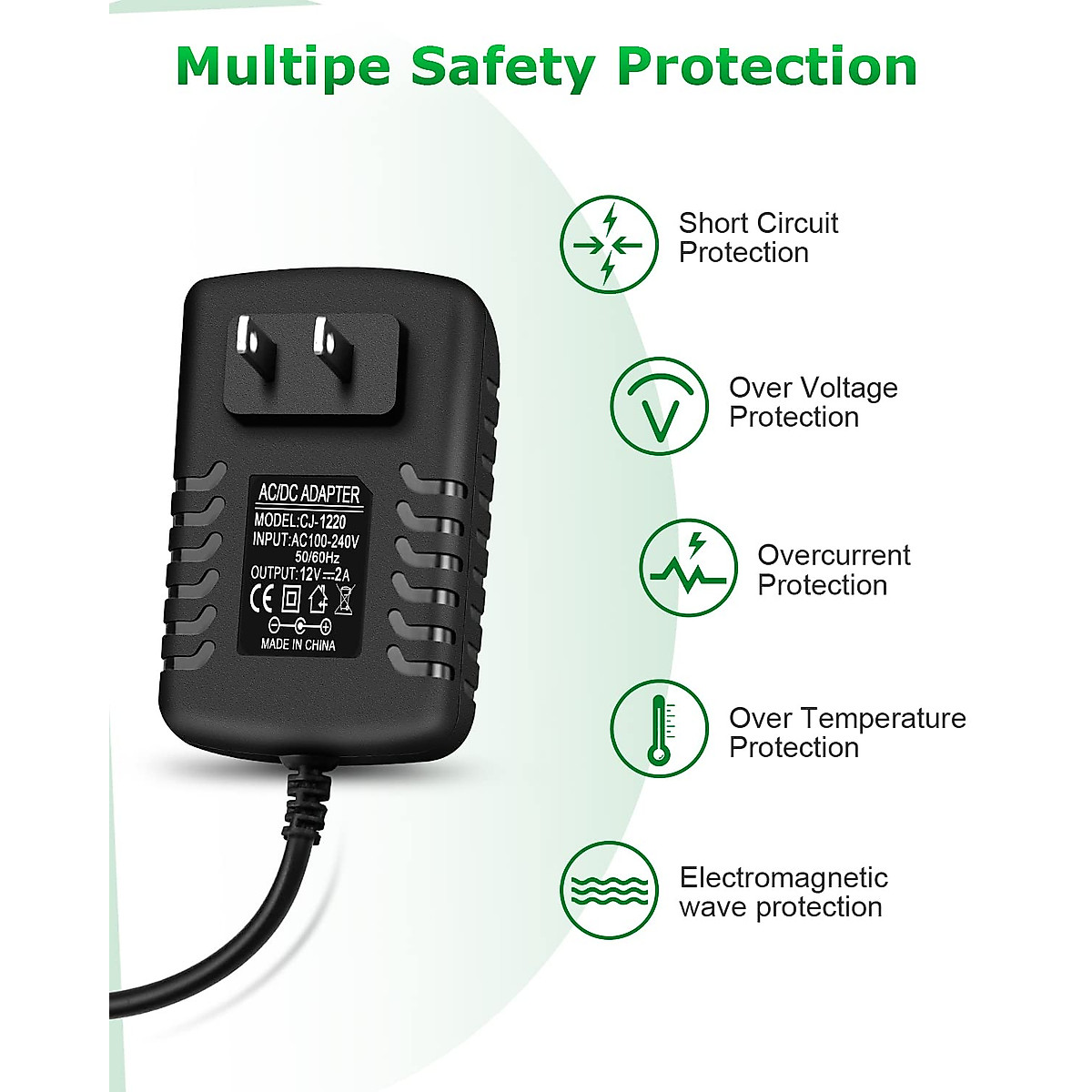 Arkare 12V Power Supply 2A AC/DC Adapter 12Volt Wall Charger Replacement Power Cord AC 100V-240V to DC 12Volt 2A 1.5A 1A Converter for Security Camera BT Speaker GPS Webcam Router Scanner with 10TIPS