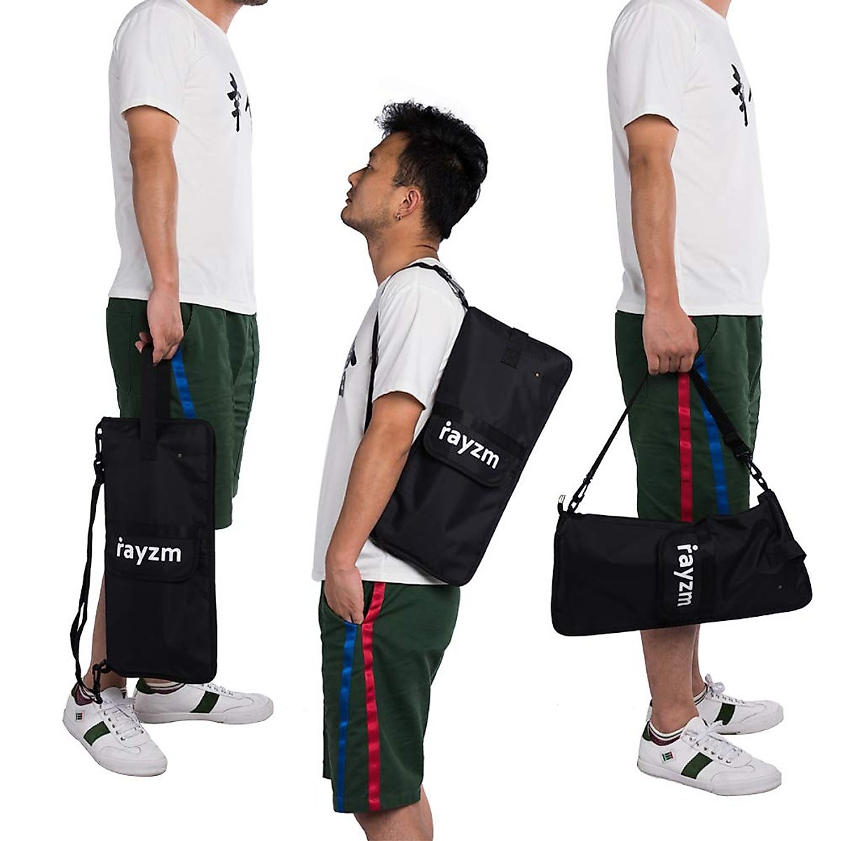 Rayzm Drum Stick Bag with an External Pocket, Standard Nylon Stick Bag with a Carry Handle and Floor Tom Hooks, Inside 4 Slots Holds up to 12 Pairs of Drumsticks,Water Resistant Nylon
